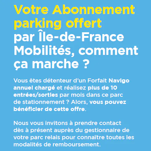 1500 places de stationnement offertes aux abonnés Navigo dans les Parcs ...